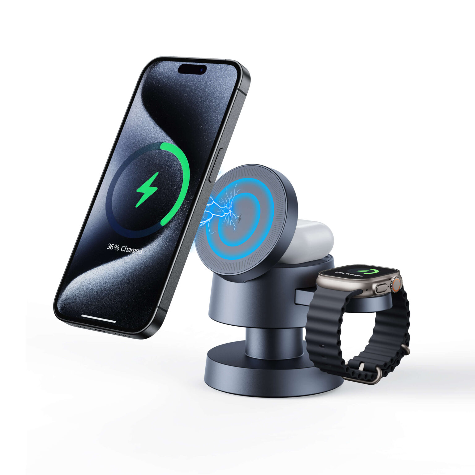 Incarcator Wireless 3 în 1 Magnetic cu Suport Pliabil pentru Telefon ...